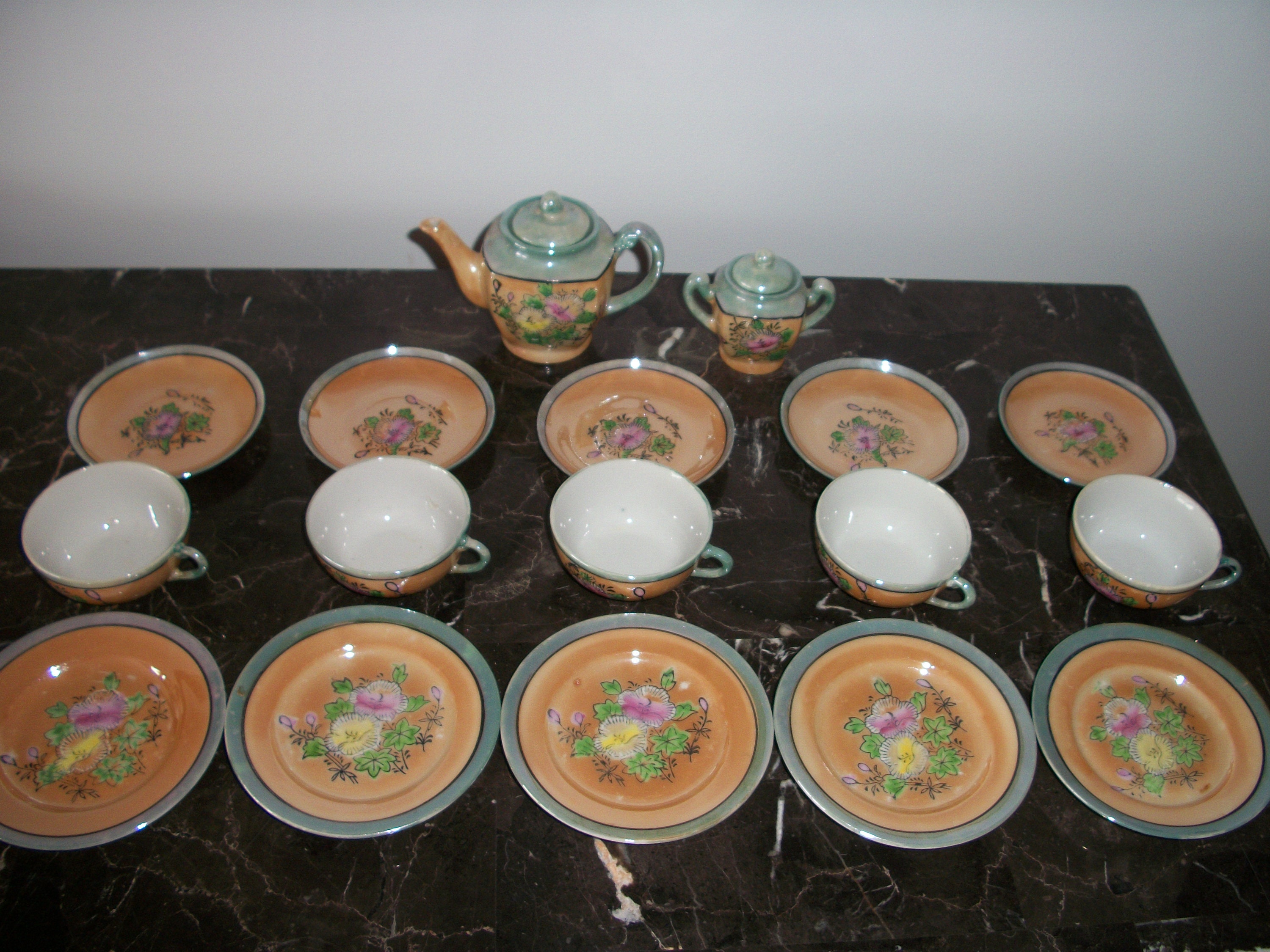 Antique 19-piece Childs Porcelain Lusterware Tea Set Made in Japan - Etsy