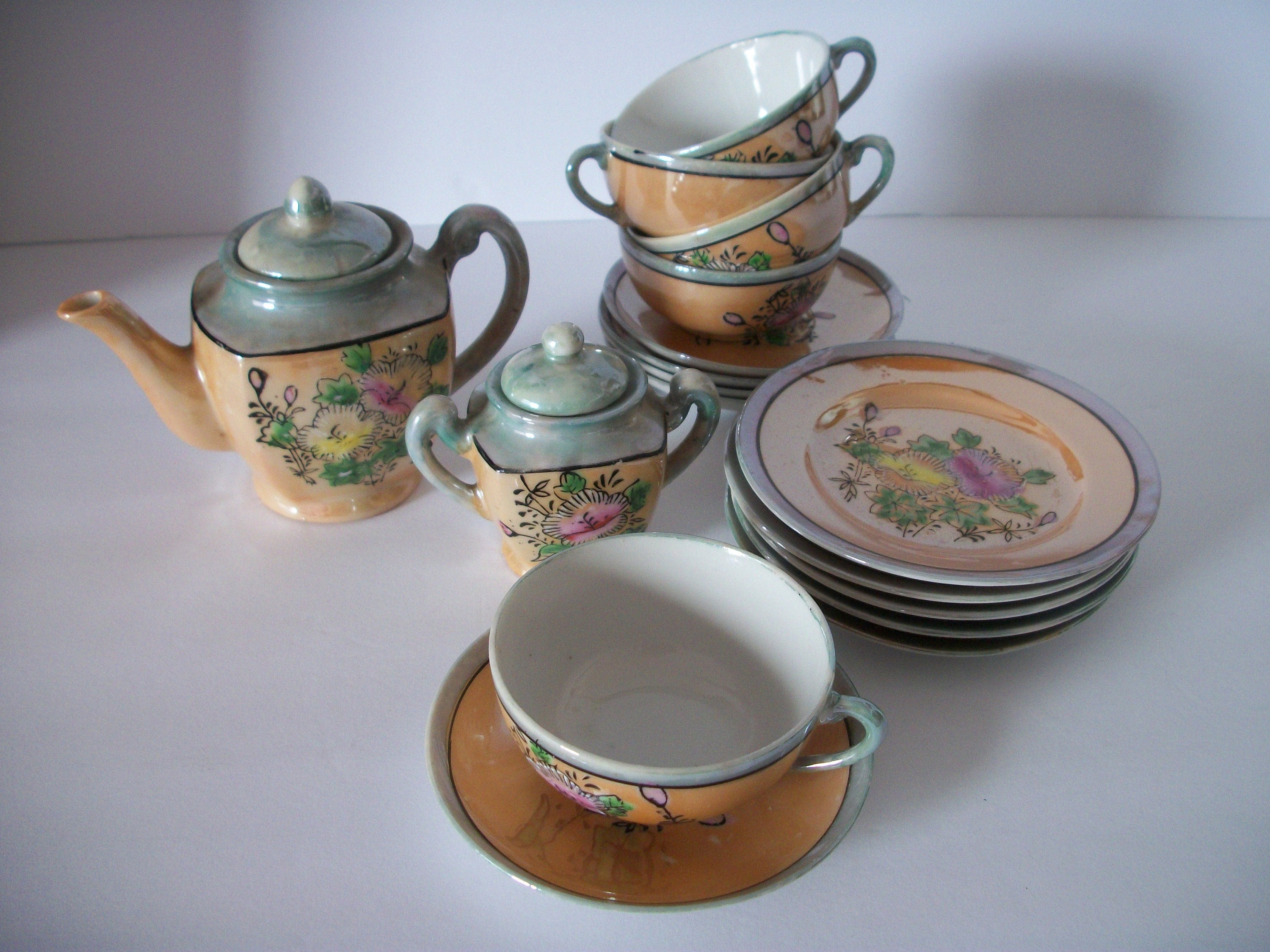 Antique 19-piece Childs Porcelain Lusterware Tea Set Made in Japan - Etsy