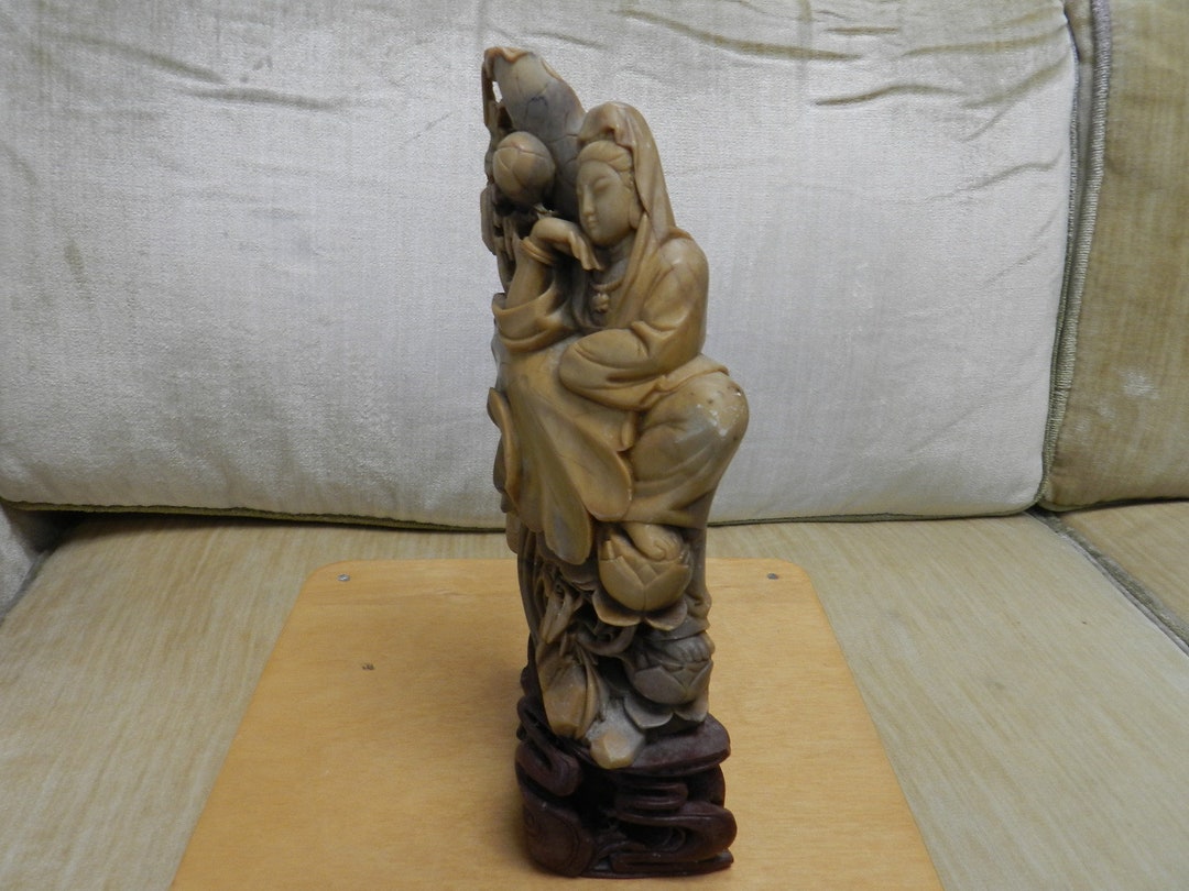Vintage Hand Carved Chinese Soapstone Beautiful Lady Resting With Bird ...