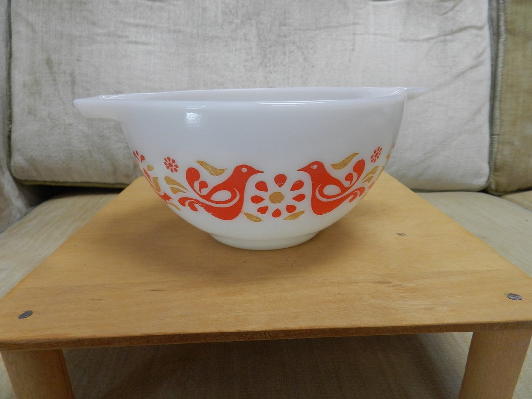 Vintage Pyrex FRIENDSHIP Cinderella Mixing Bowl 441 Red Orange Birds 1 ...