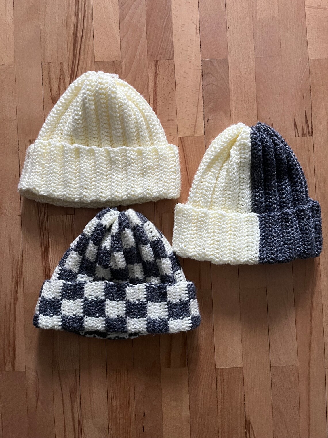 Handmade Checkered/ Half and Half/ Uni Unisex Crochet Beanie - Etsy