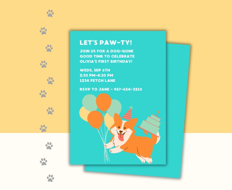 Let’s Paw-ty Birthday Party Invitation - Customizable Dog Theme ...