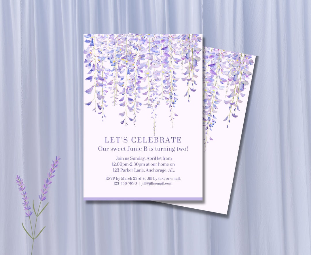 Spring Birthday Party Invitation - Customizable Purple Flowers Birthday ...