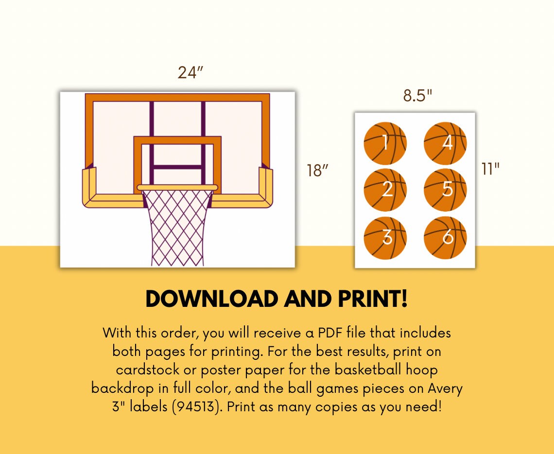 Basketball Birthday Party Game - Pin the Ball in the Hoop, Birthday ...