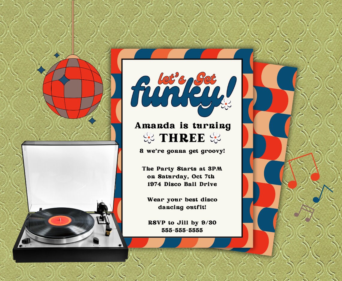 Groovy 70s Retro Theme Party Invite - Unique 1st Birthday Party Ideas ...
