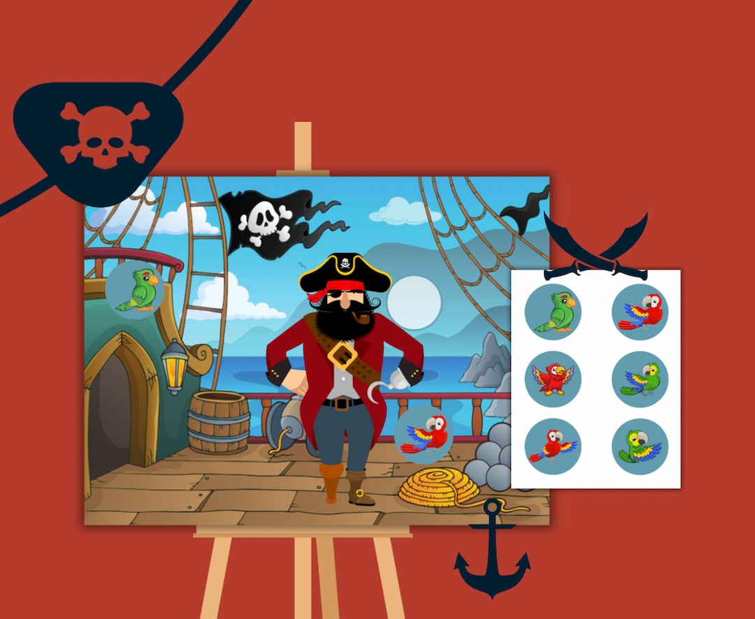 Pirate Birthday Party Game - Pin the Parrot on the Pirate, Birthday ...