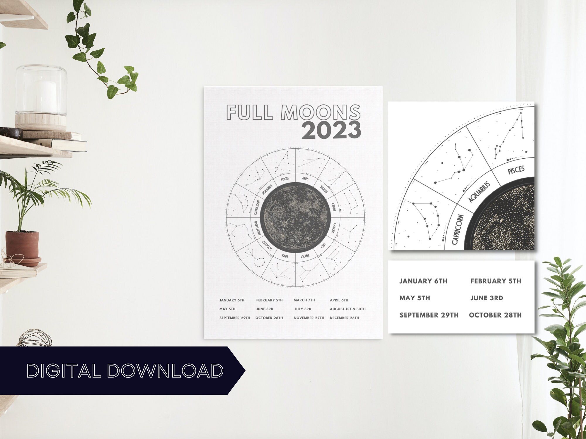 2023 Full Moons Calendar Print, Minimalist Moon Calendar, Moon Print ...