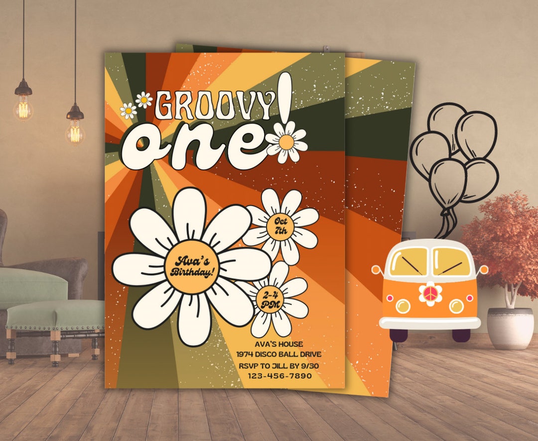 Groovy One! Retro Theme Party Invite - First Birthday Party Invitations ...