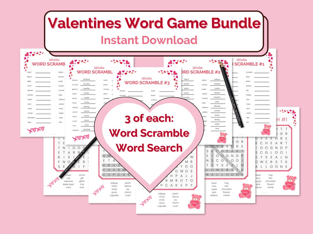 Valentines Day Word Search and Word Scramble Game Bundle, Digital ...