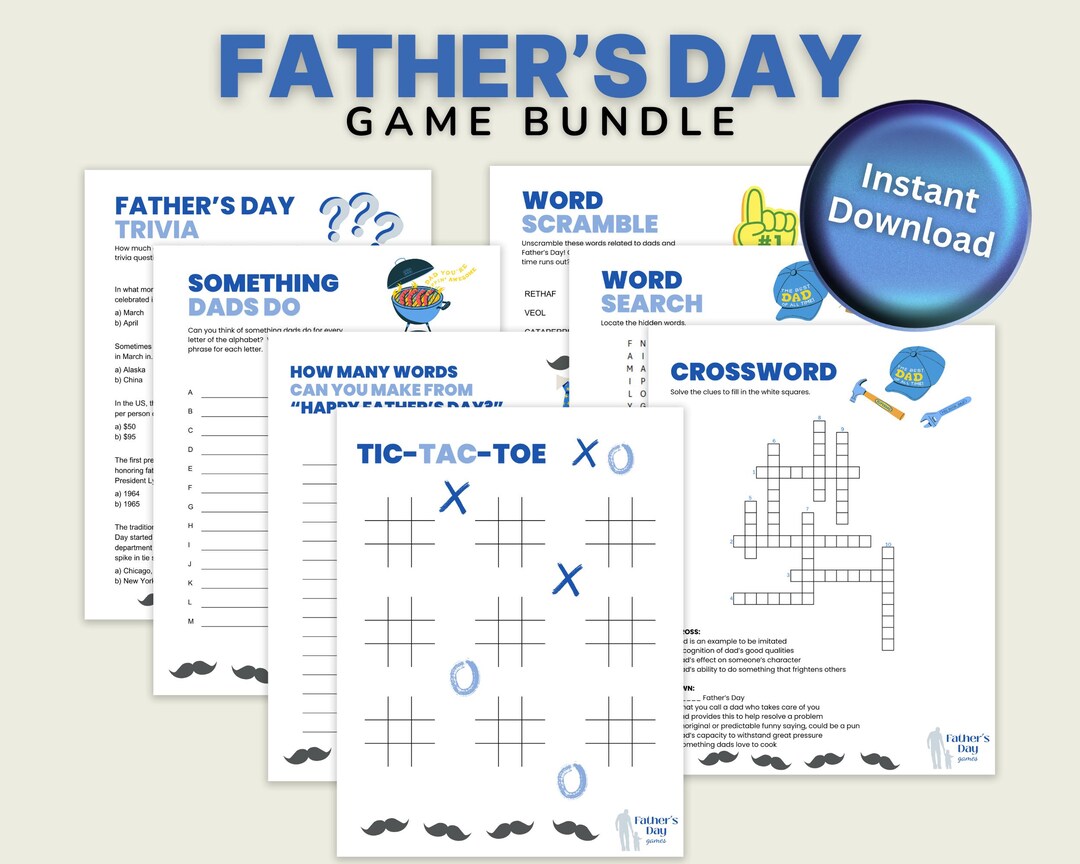 Fathers Day Printable Game Bundle, Digital Fathers Day Game Bundle ...