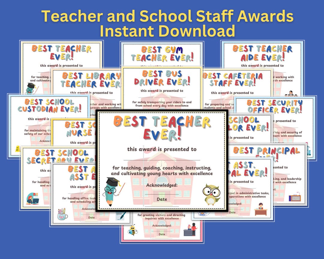 Printable Teacher Award Certificates and Editable Canva Templates for ...