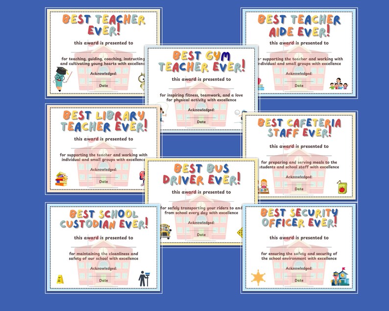 Printable Teacher Award Certificates and Editable Canva Templates for ...