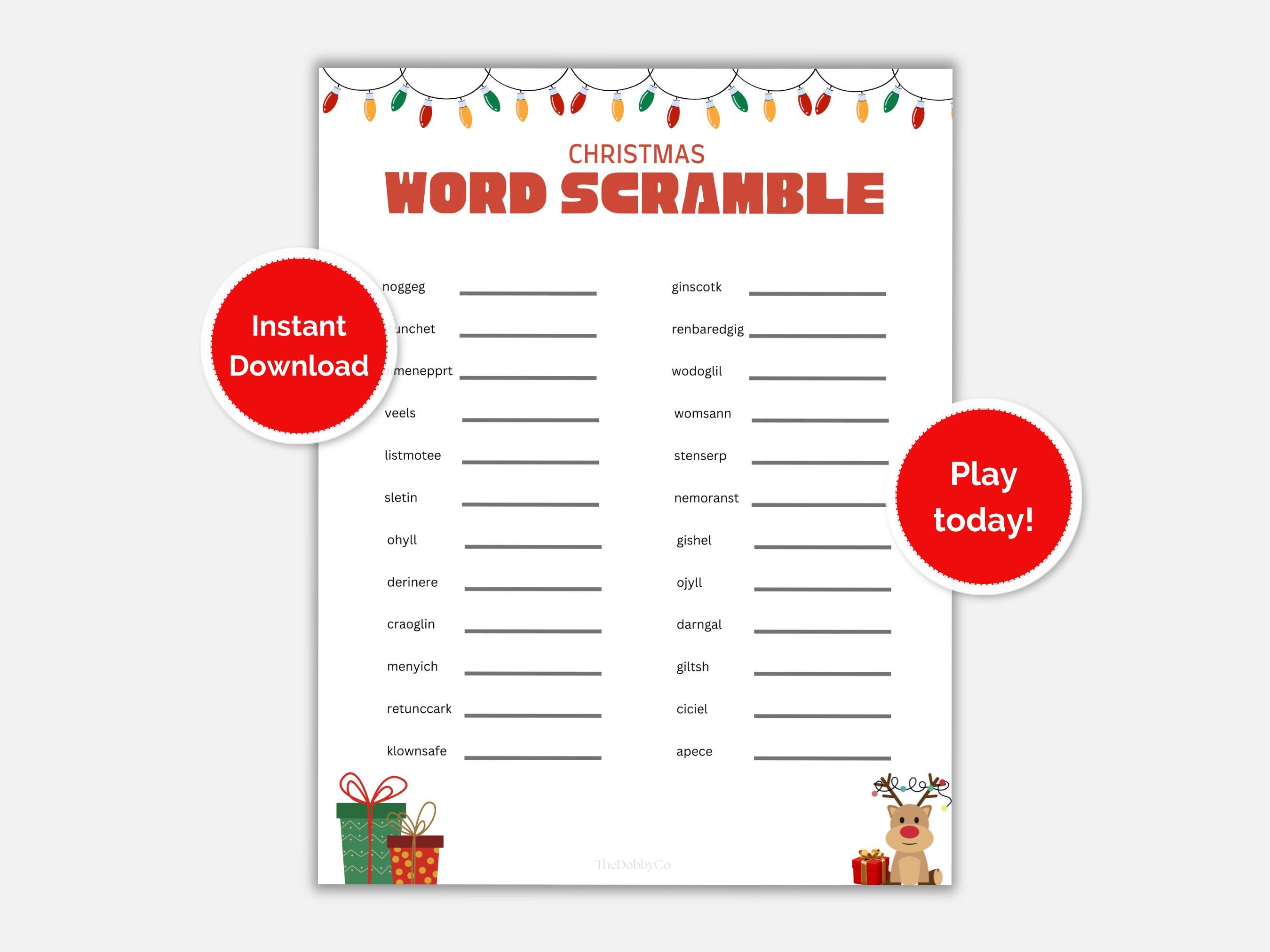 Christmas Word Scramble Instant Download, Printable Christmas Word ...