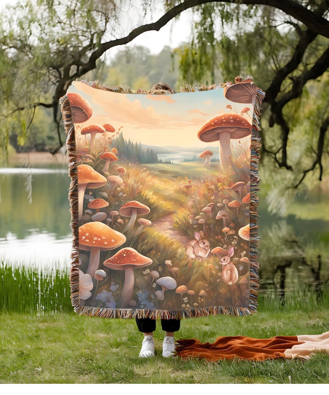 Cottagecore Woven Blanket, Cottagecore Blanket, Mushroom Cottagecore ...