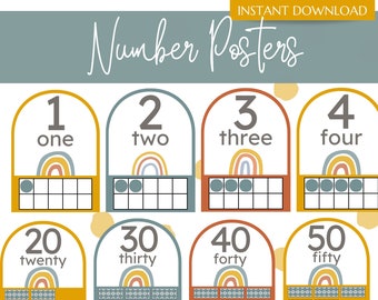 Boho Rainbow Number Posters Ten Frames Posters Classroom Decor Boho ...