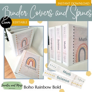 Boho Rainbow Bold Shiplap Binder Covers Boho Rainbow Editable A4 and ...