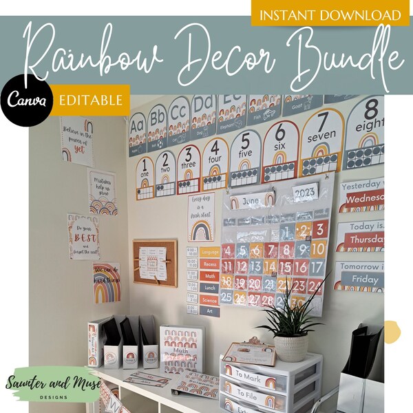 Boho Rainbow Classroom - Etsy