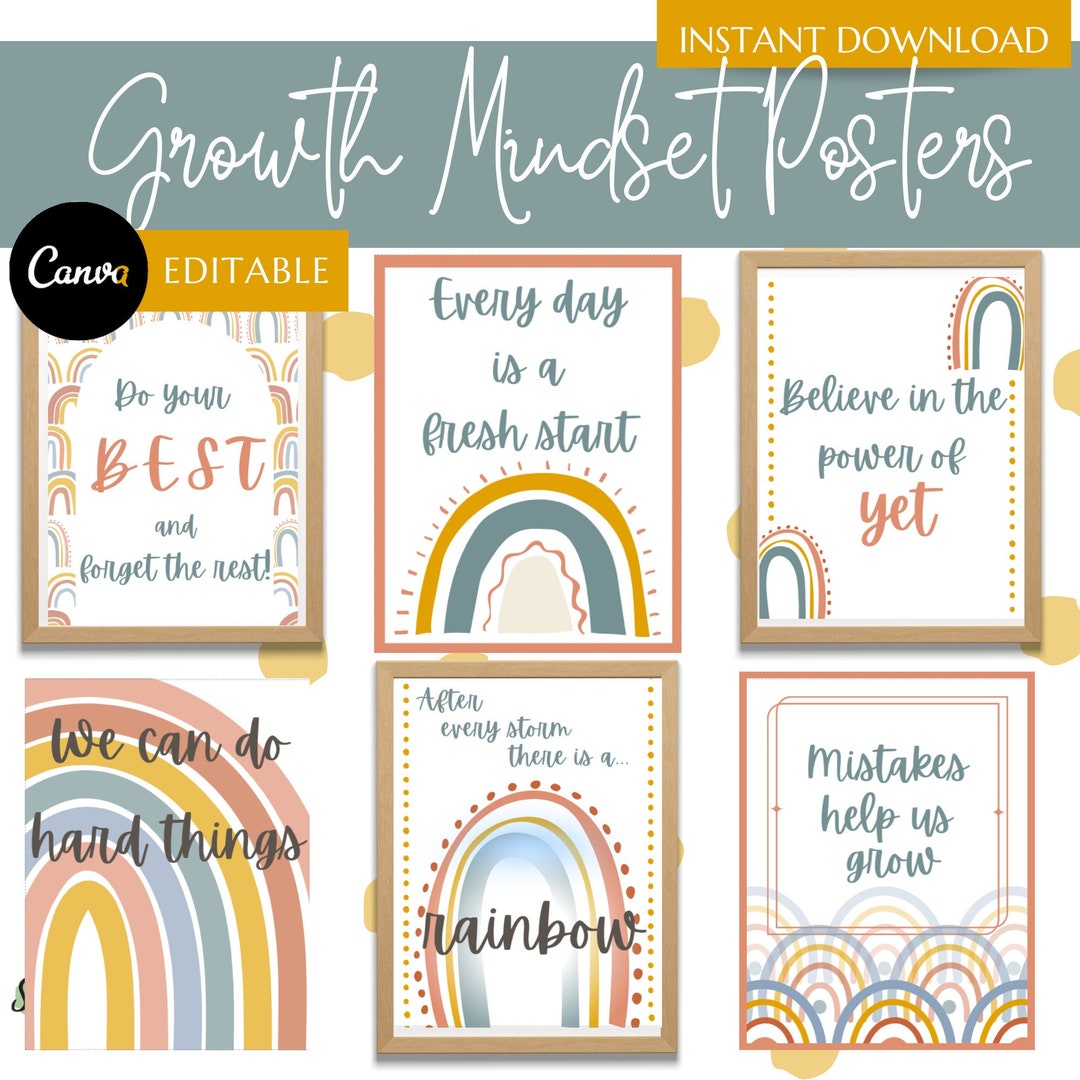 Growth Mindset Posters Rainbow Printable Classroom Growth Mindset ...