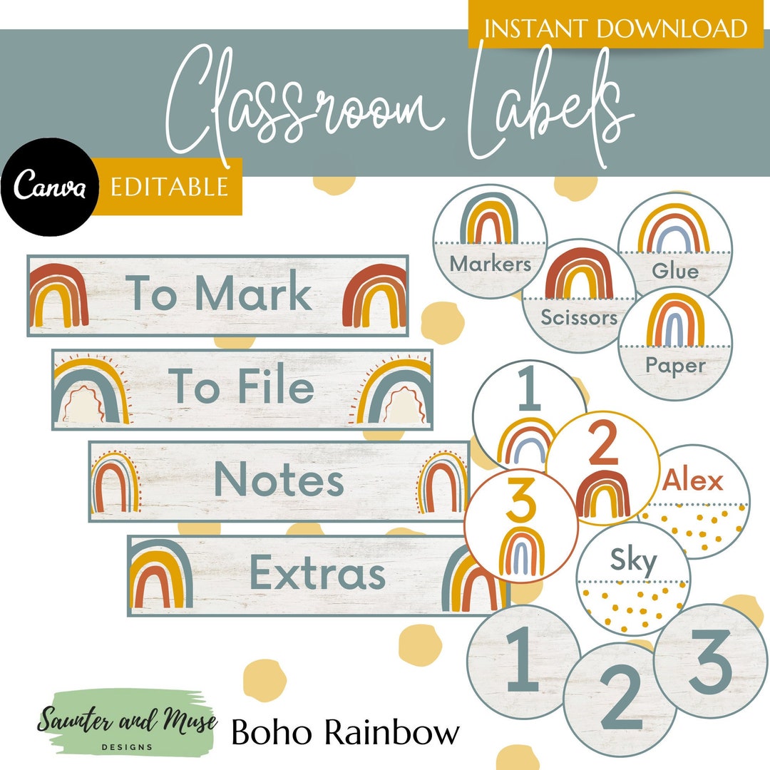 Boho Rainbow Classroom Labels Boho Rainbow Editable Rainbow Classroom ...