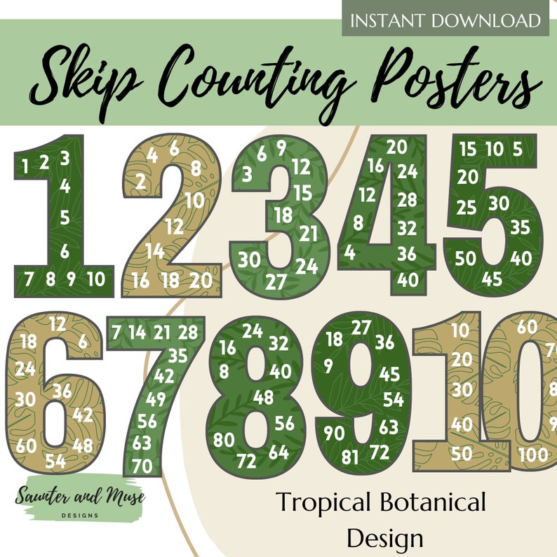 Skip Counting Posters - Multiples Posters - Printable - Tropical Plant ...