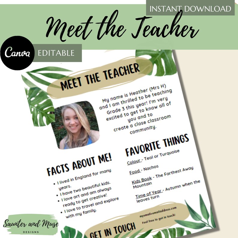Tropical Meet the Teacher Sheet - Meet the Teacher - Editable - Instant ...