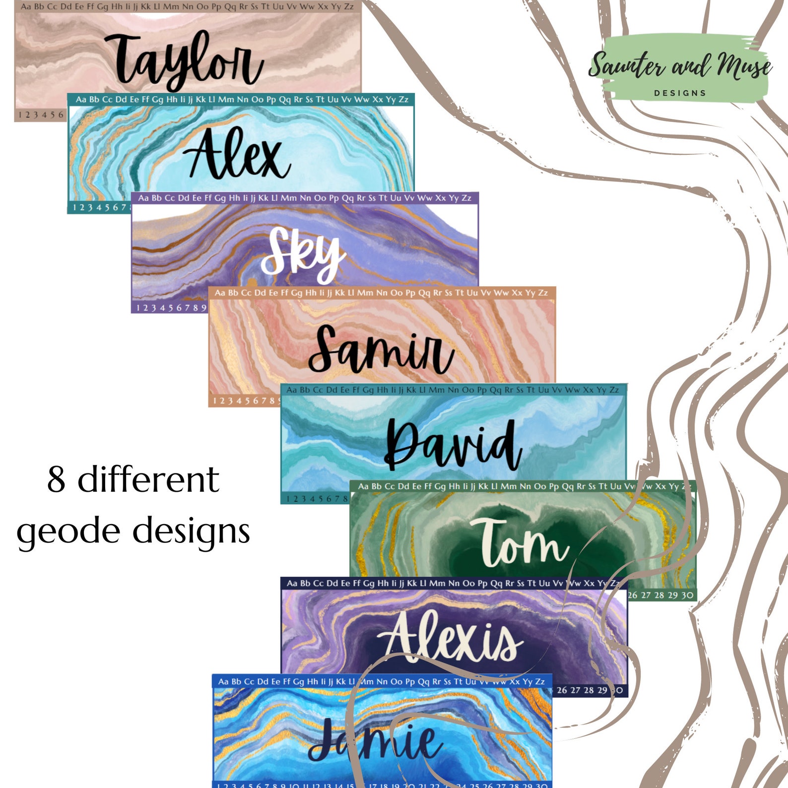 Geodes and Gemstones Classroom Desk Labels Instant Download - Etsy