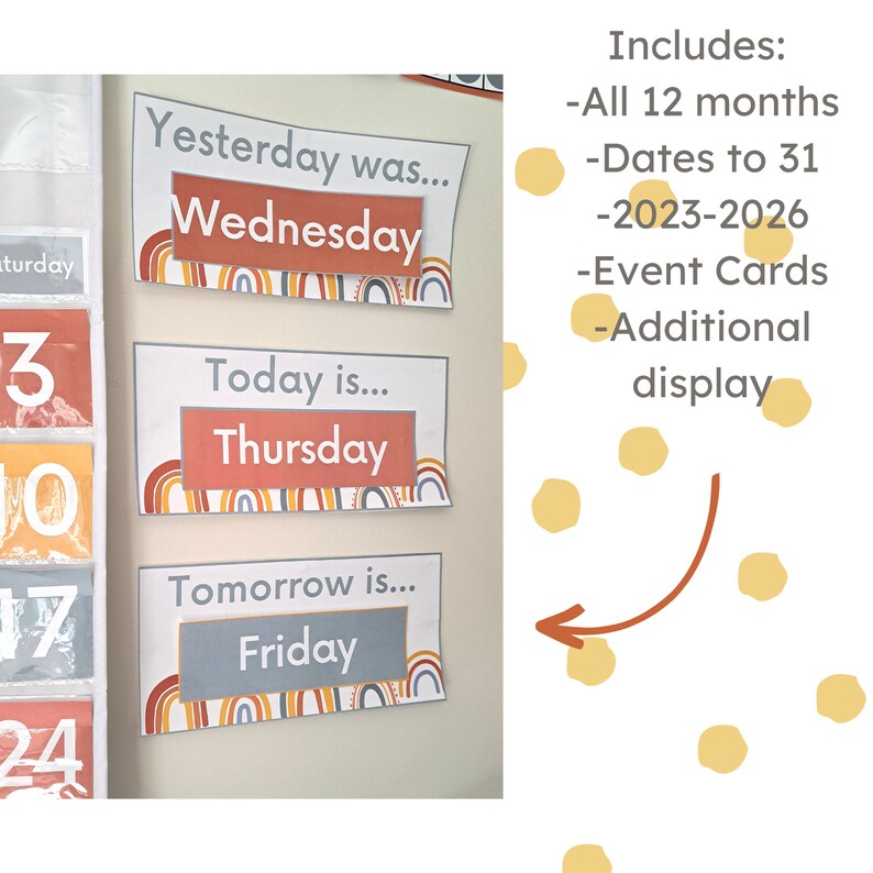 Boho Rainbow Classroom Pocket Calendar Rainbow Classroom - Etsy