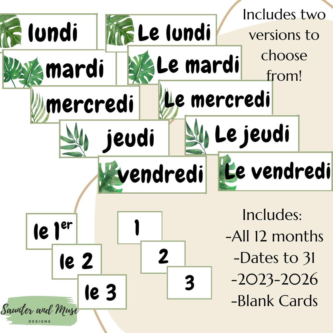 Plants Classroom French Flip Calendar - Tropical Leaves - Classroom ...