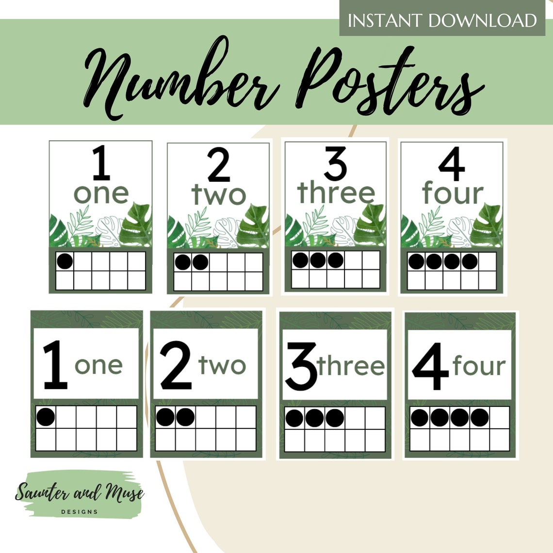 Tropical Number Posters - Printable Number Posters - Instant Download ...