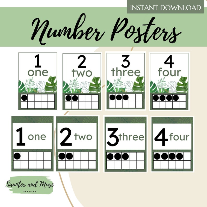 Tropical Number Posters - Printable Number Posters - Instant Download ...