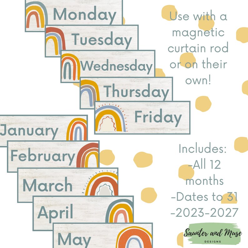 Boho Rainbow Flip Calendar - Boho Rainbow Classroom - Classroom Decor ...
