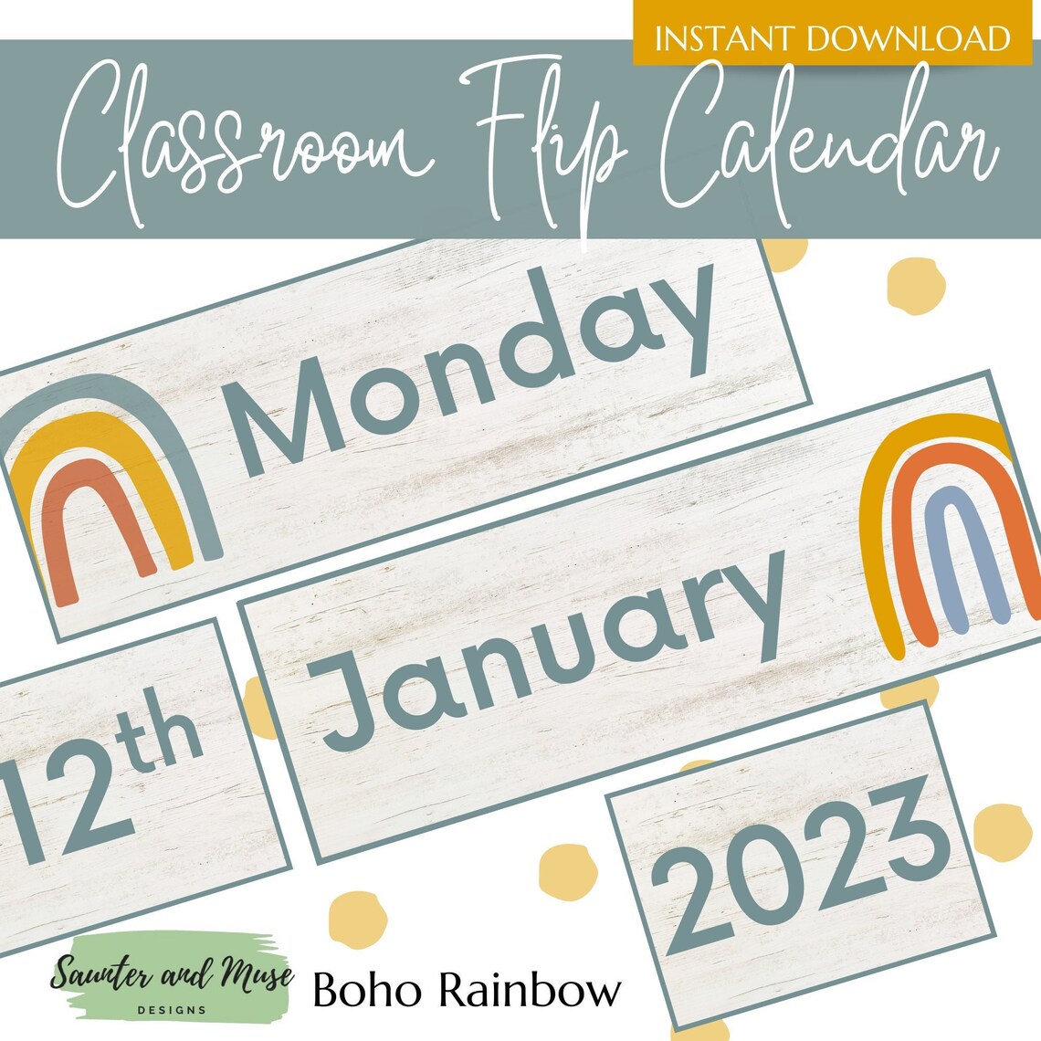 Boho Rainbow Flip Calendar - Boho Rainbow Classroom - Classroom Decor ...