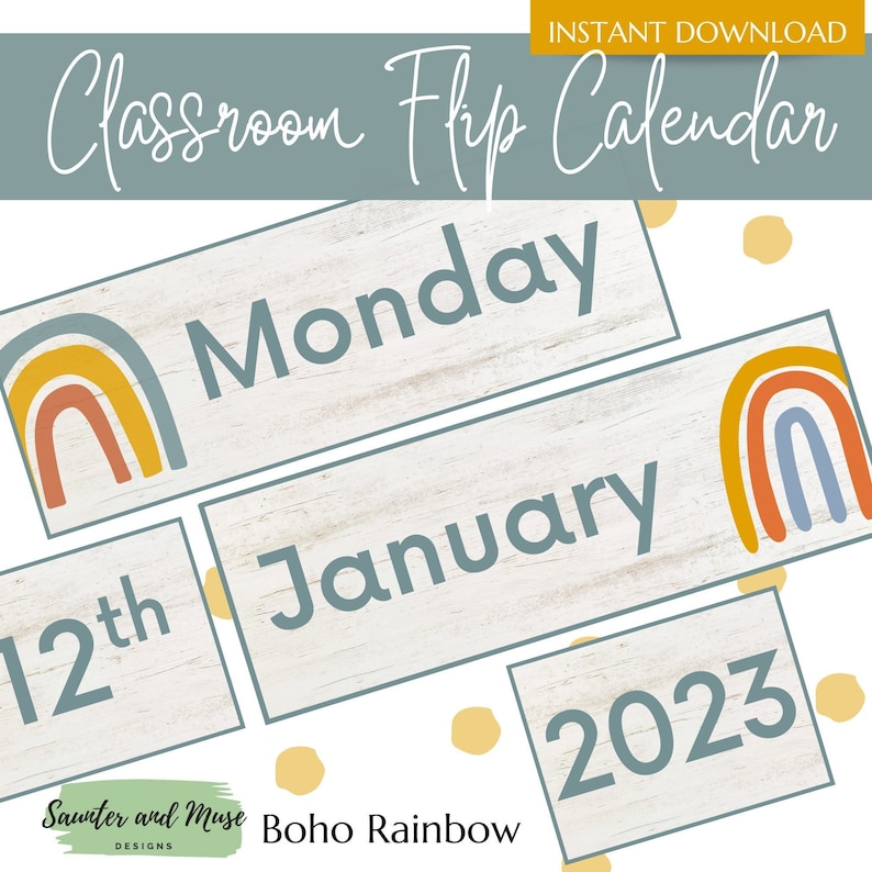 Boho Rainbow Flip Calendar - Boho Rainbow Classroom - Classroom Decor ...