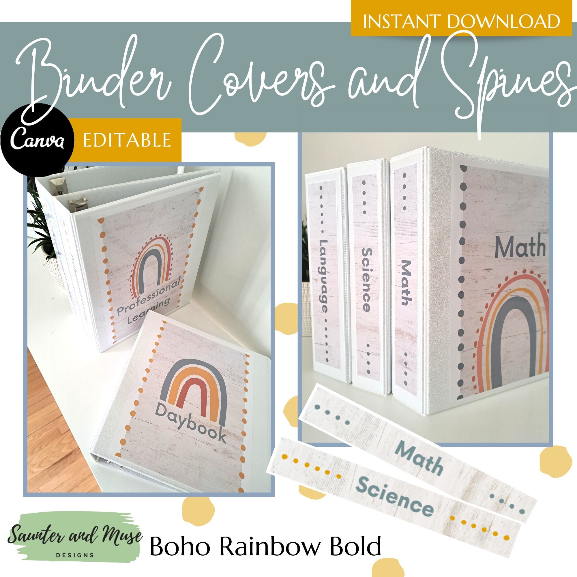 Boho Rainbow Bold Shiplap Binder Covers Boho Rainbow Editable A4 and ... Boho Rainbow Bold Shiplap Binder Covers Boho Rainbow Editable A4 and ...
