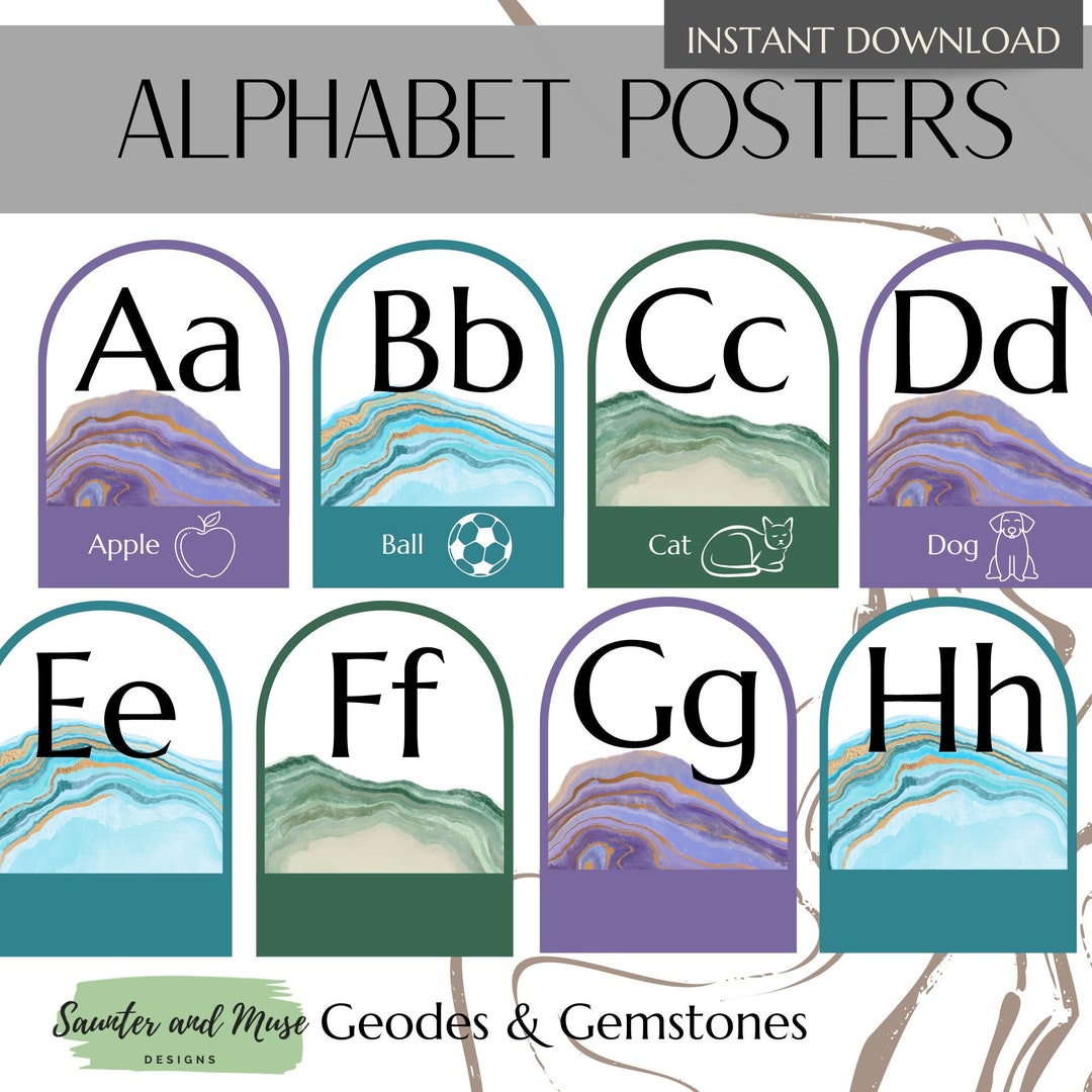 Geodes and Gems Print Alphabet Posters - Printable Classroom Alphabet ...