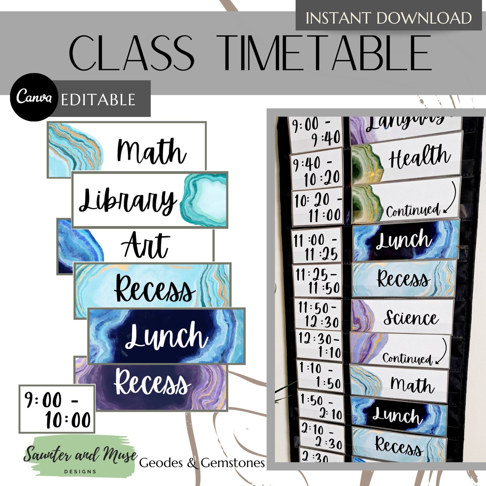 Geodes and Gemstones Schedule Cards Classroom Timetable Editable Visual ...
