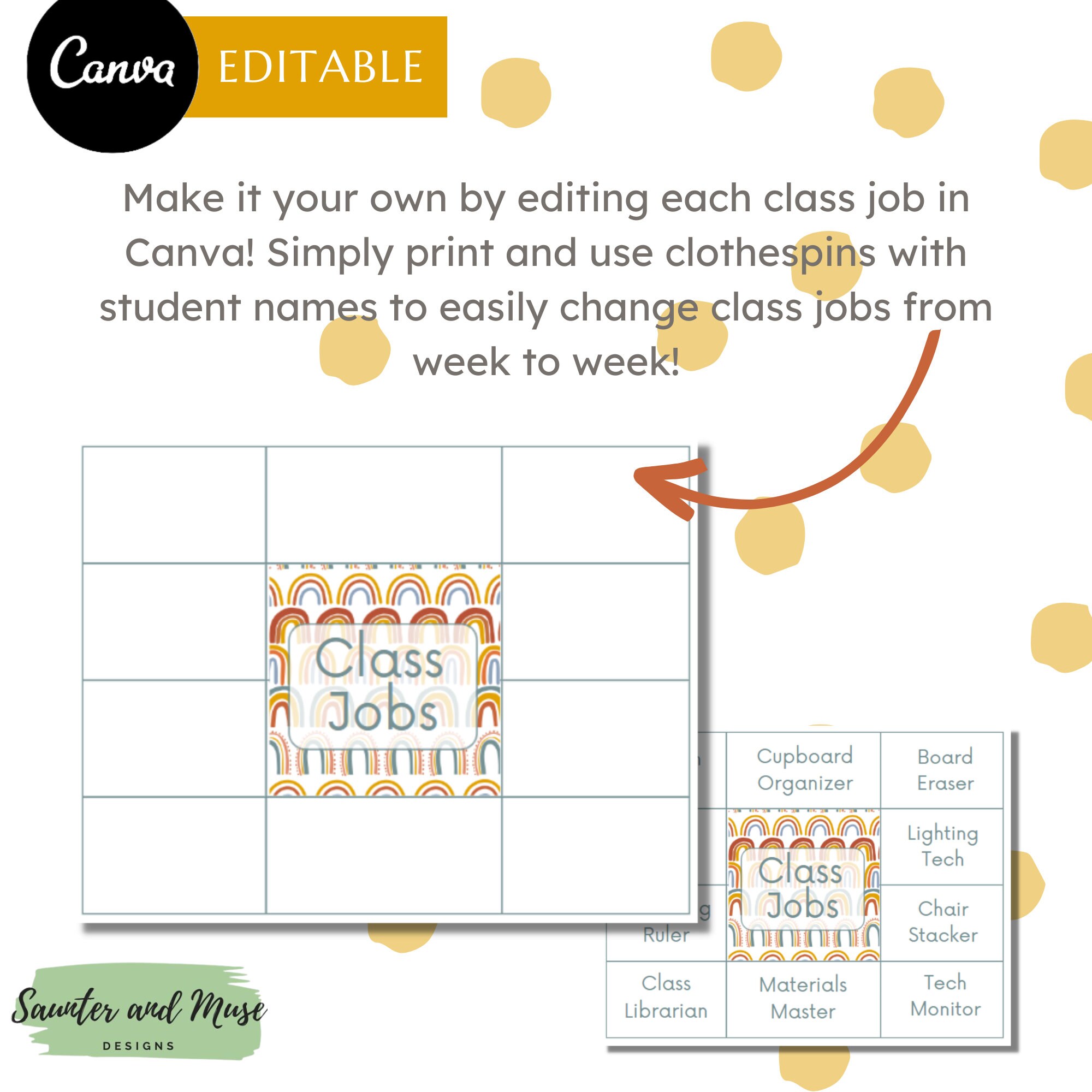 Boho Rainbow Class Jobs Sign Classroom Jobs Poster Editable Classroom ...