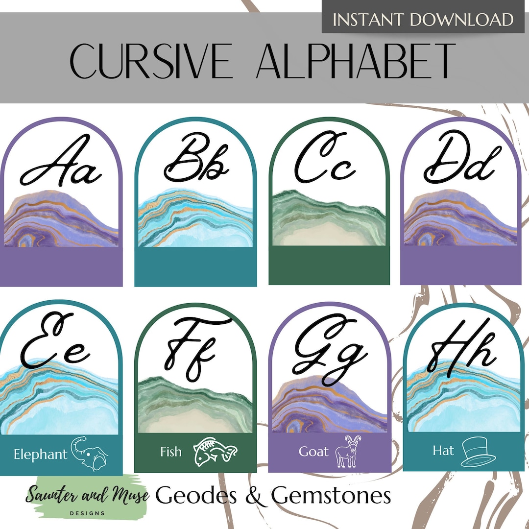 Geodes and Gems Cursive Alphabet Posters - Printable Classroom Alphabet ...