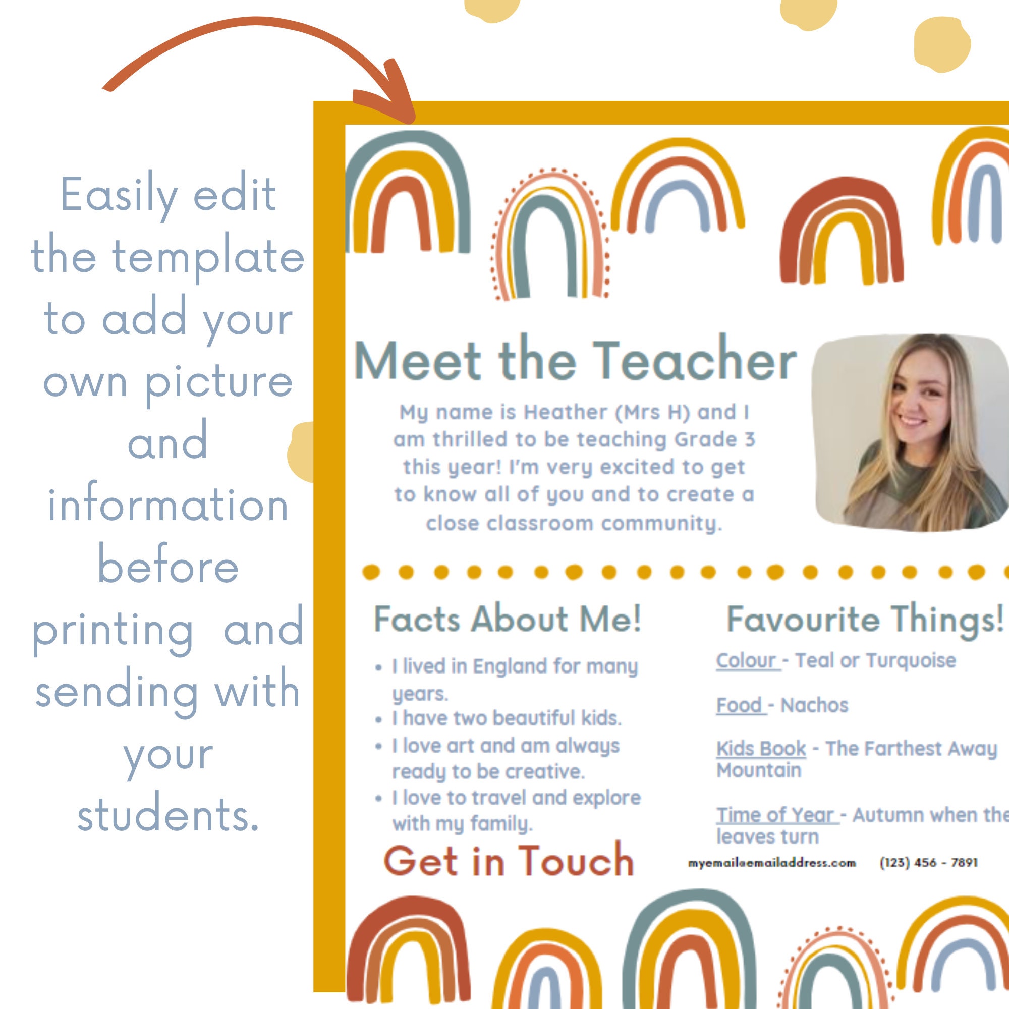 Boho Rainbow Meet the Teacher Sheet Meet the Teacher Editable Instant ...