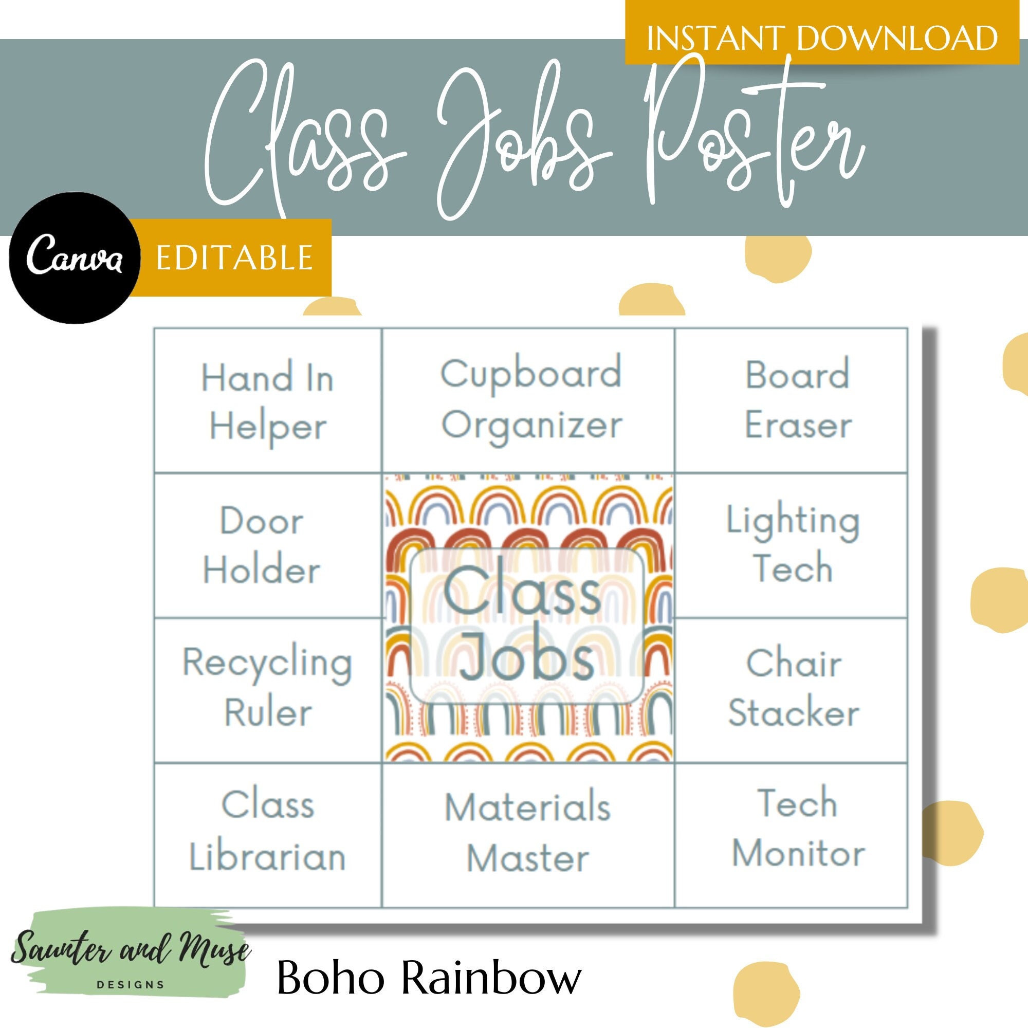 Boho Rainbow Class Jobs Sign Classroom Jobs Poster Editable Classroom ...
