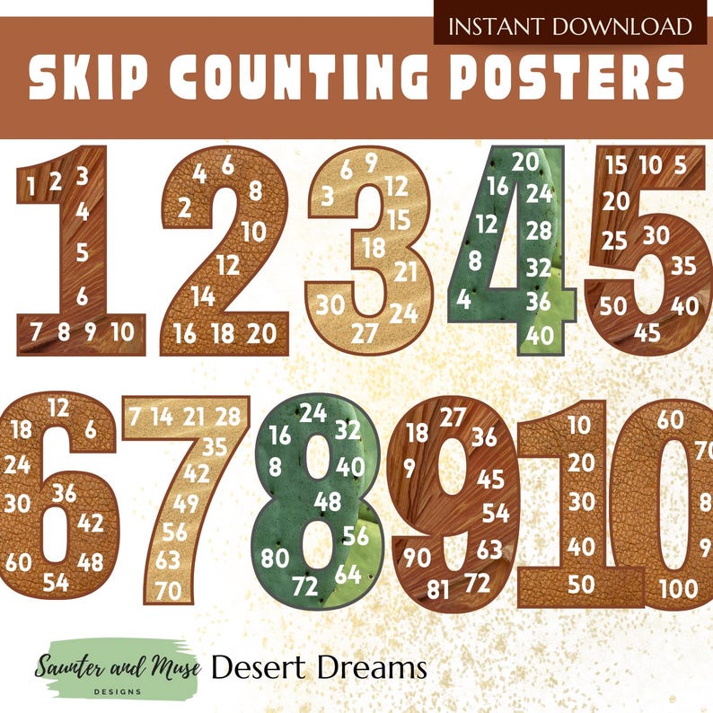 Skip Counting Posters - Multiples Posters - Printable - Desert Cactus ...
