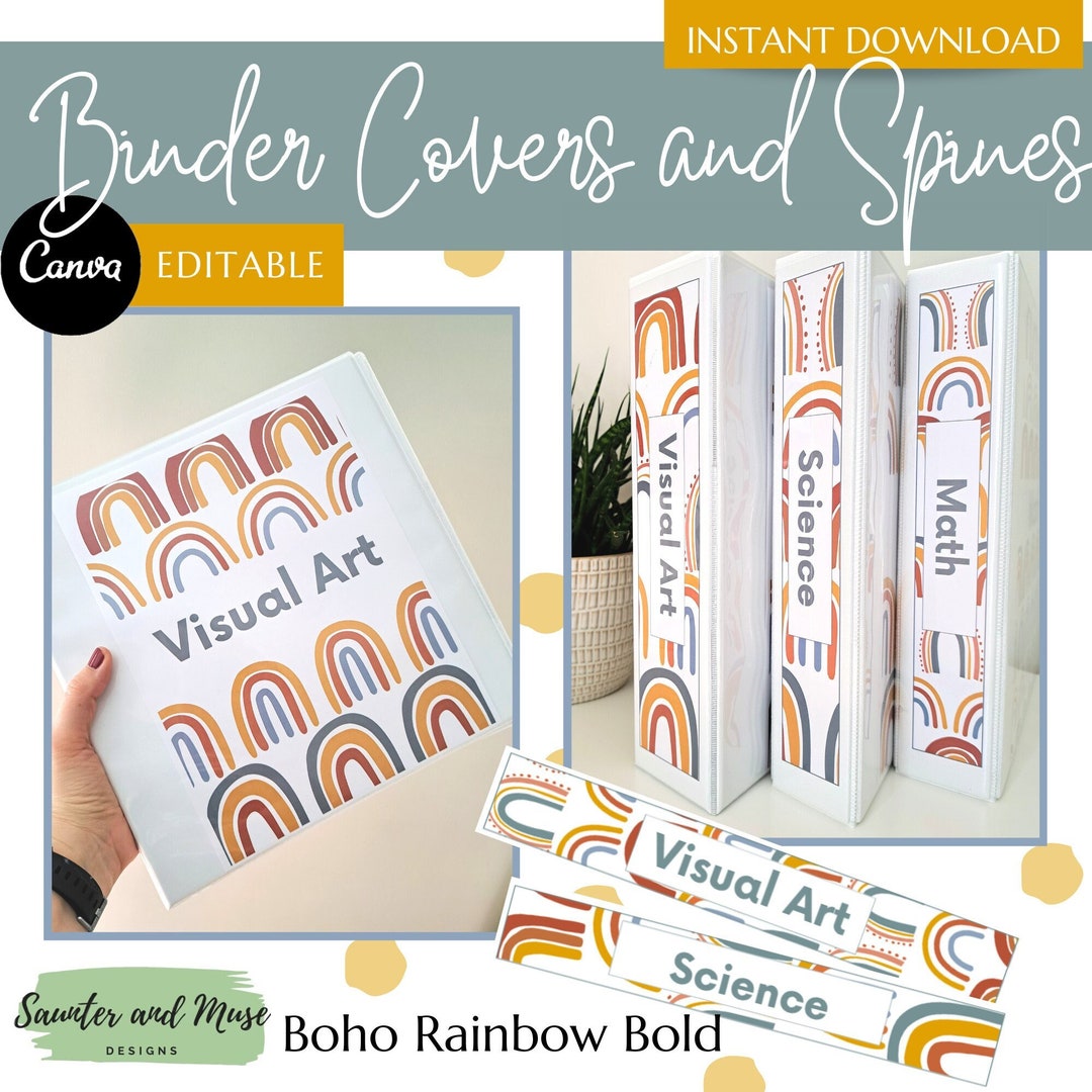 Boho Rainbow Bold Binder Covers Boho Rainbow Editable A4 and Letter ...