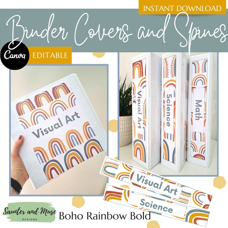 Boho Rainbow Bold Binder Covers Boho Rainbow Editable A4 and Letter ...