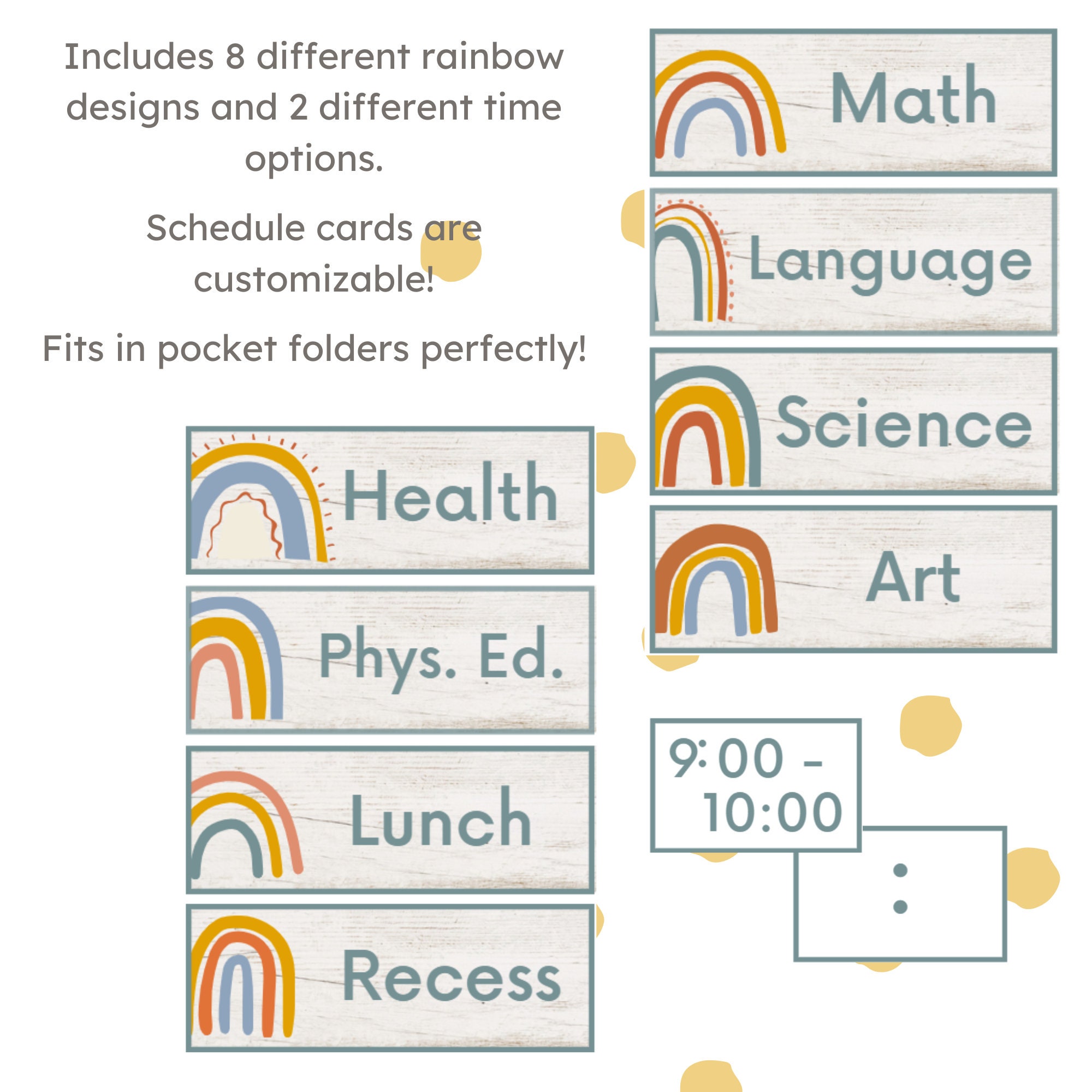 Boho Rainbow Schedule Cards Classroom Timetable Editable Visual ...