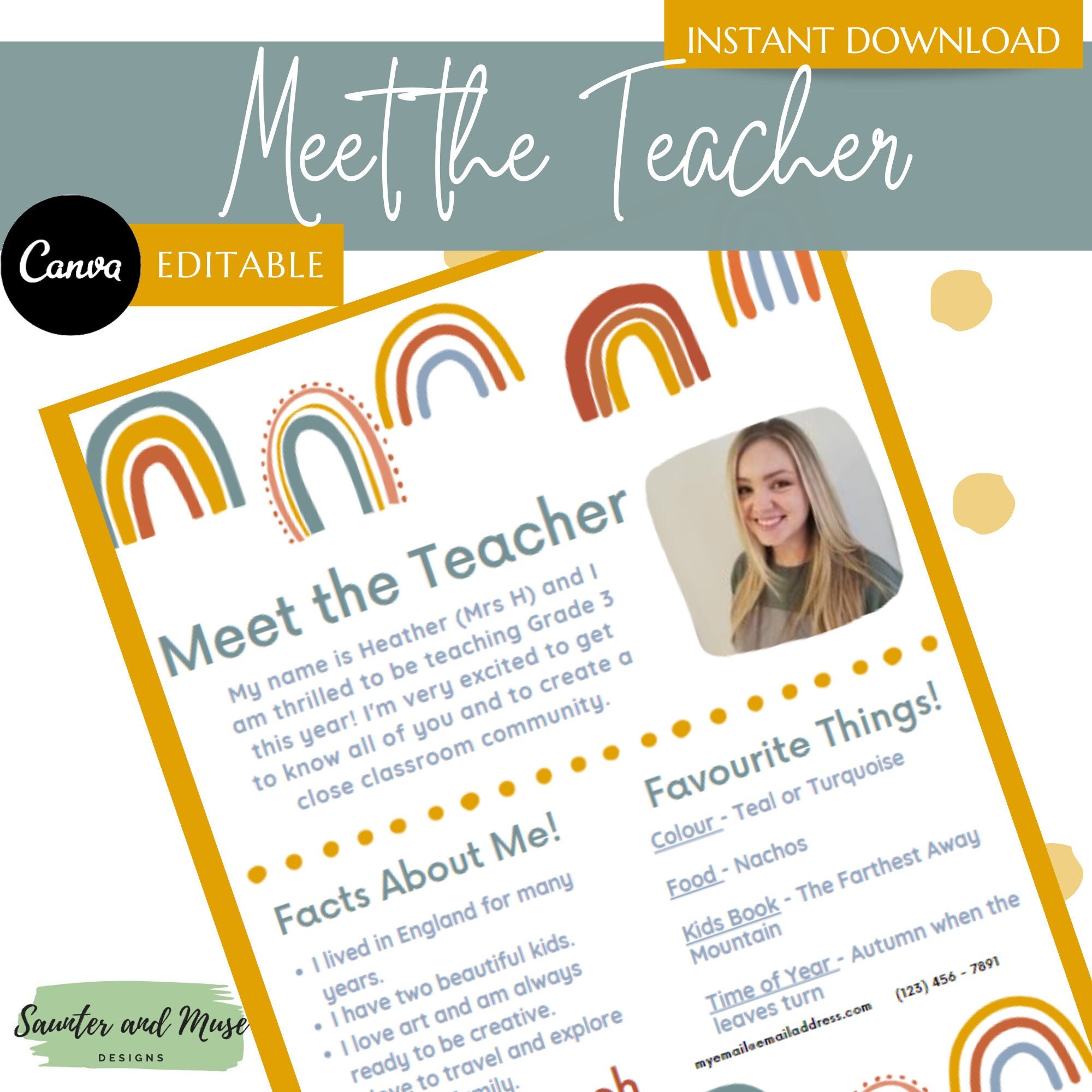 Boho Rainbow Meet the Teacher Sheet Meet the Teacher Editable Instant ...