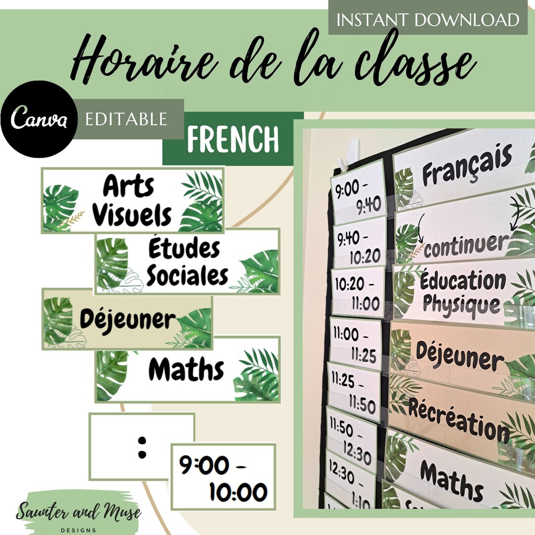 Français - Tropical Botanical Schedule Cards - Classroom Timetable ...