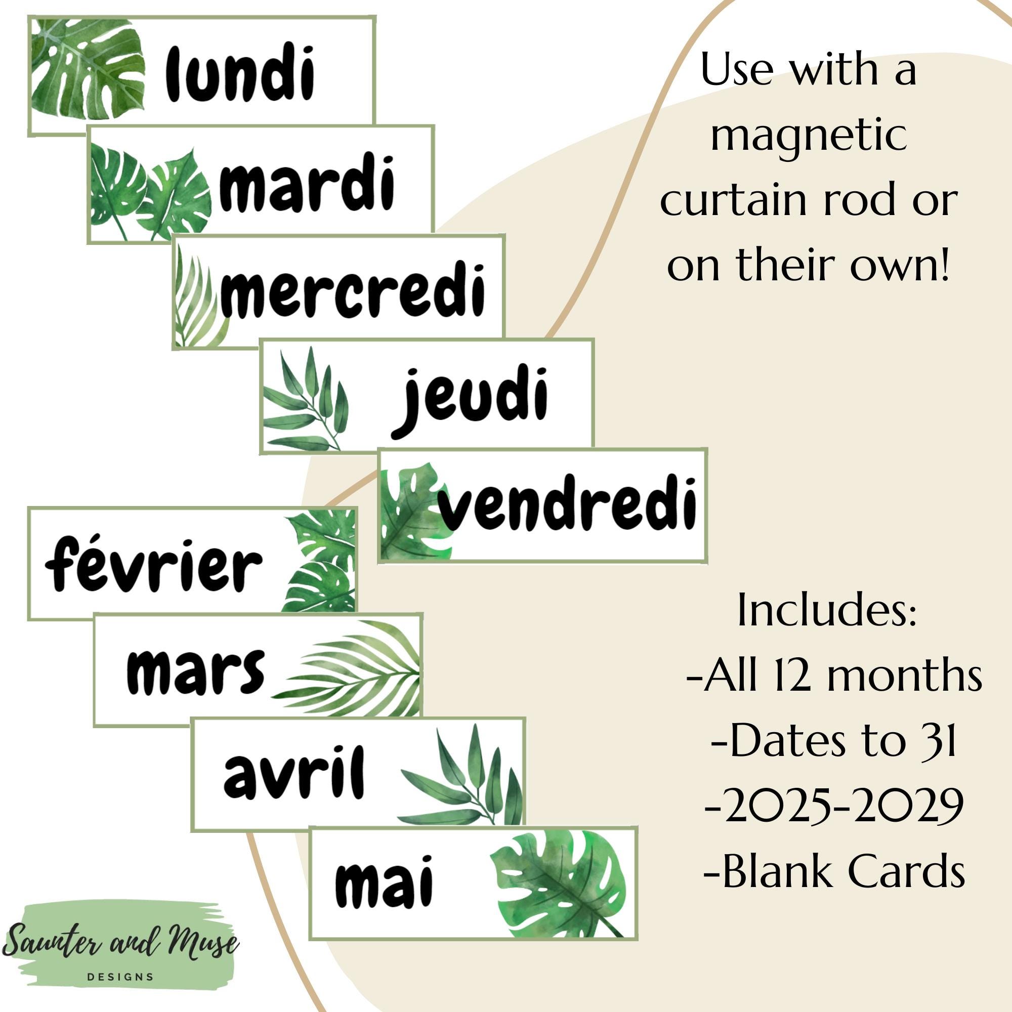 Plants Classroom French Flip Calendar - Tropical Leaves - Classroom ...