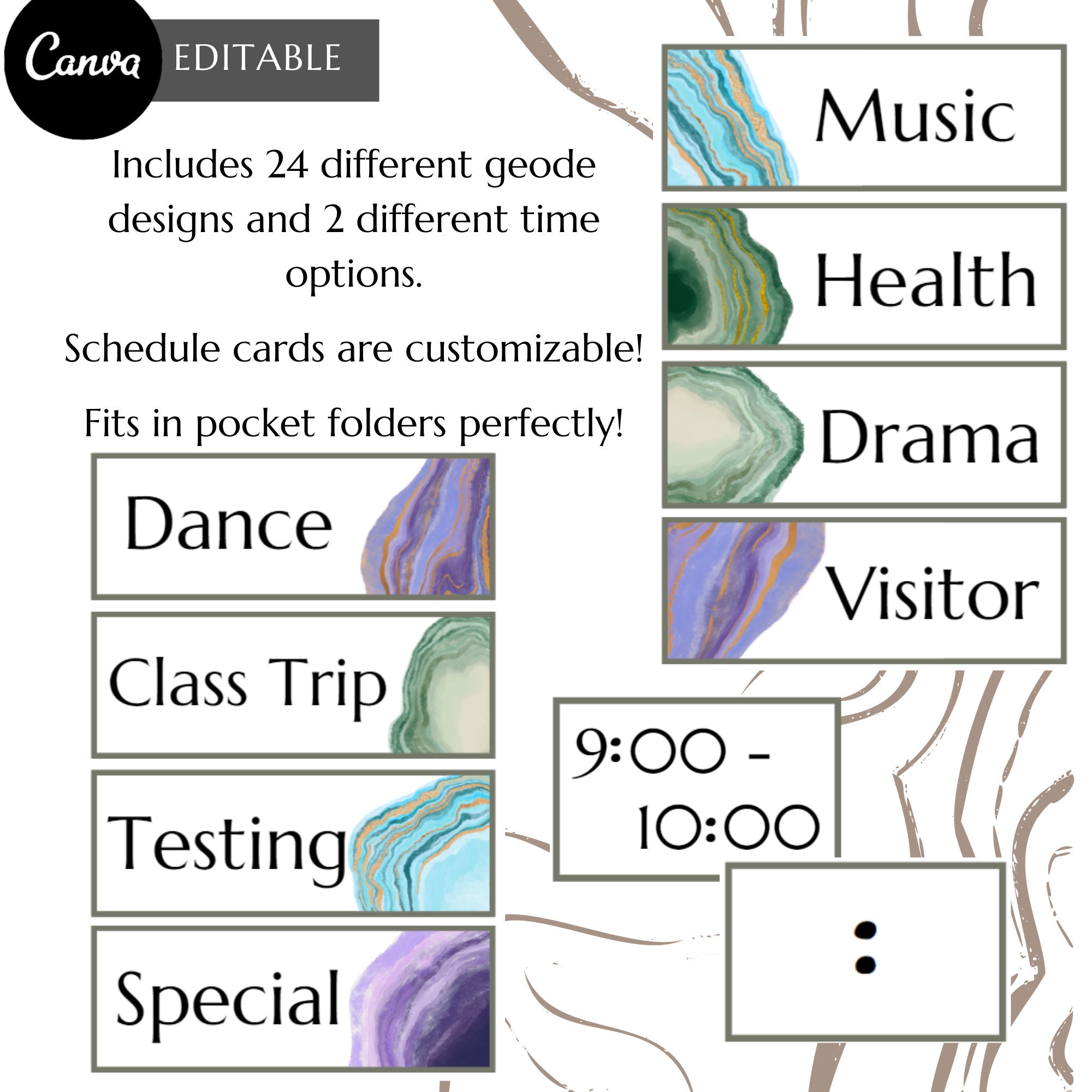 Geodes and Gemstones Schedule Cards - Classroom Timetable - Editable ...