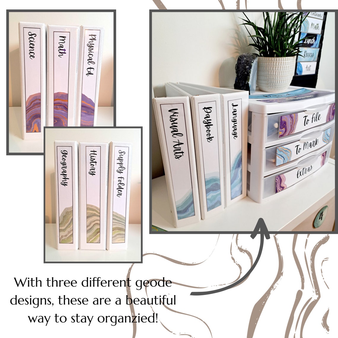 Geodes and Gemstones Binder Covers and Spines - Editable - A4 and ...