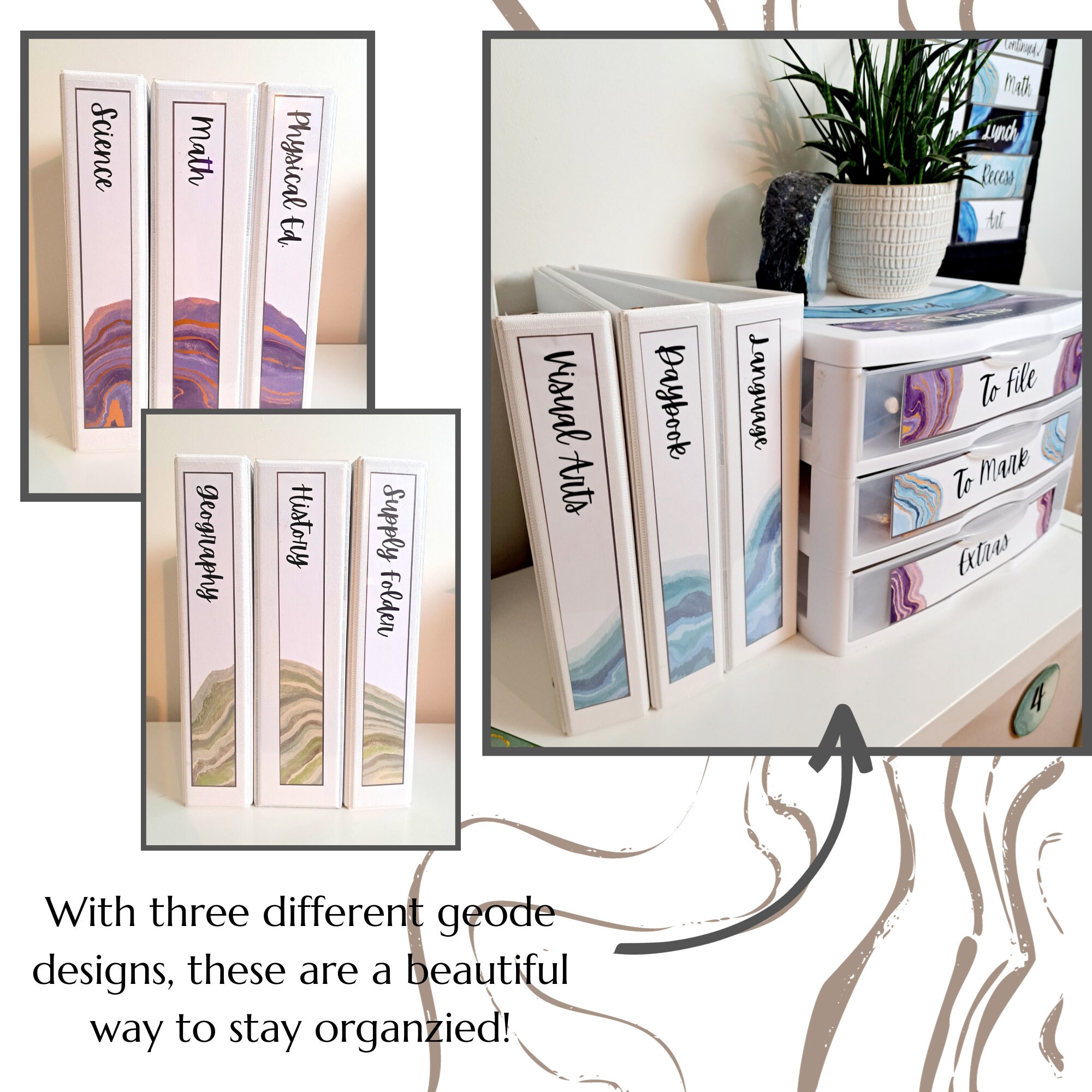 Geodes and Gemstones Binder Covers and Spines - Editable - A4 and ...